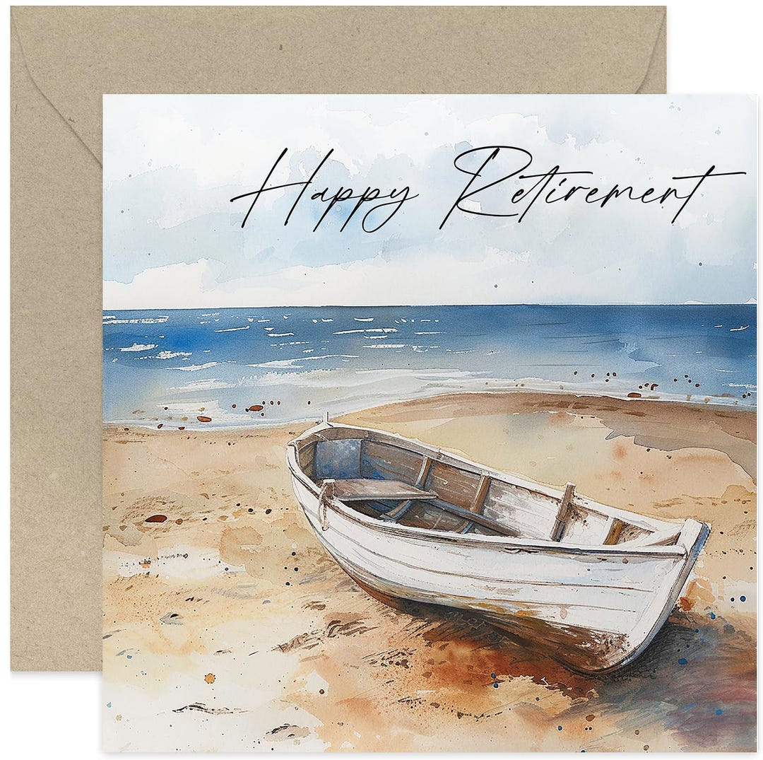 Happy Retirement Cards for Him Her - Watercolour Boat Scene Luxury ...