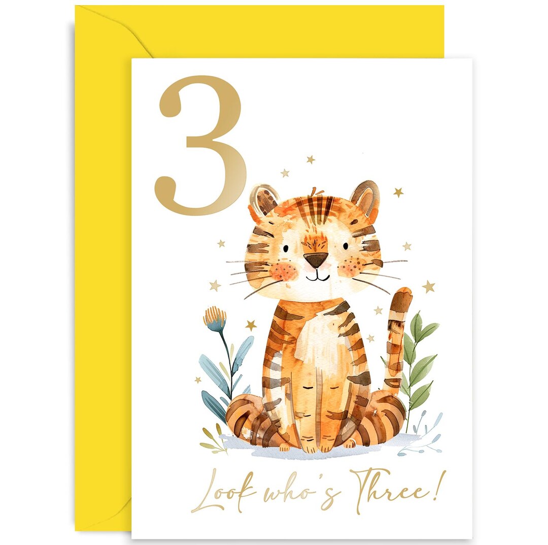 Look Who's Three Today Tiger Card - 3rd Birthday Card - Three Today ...