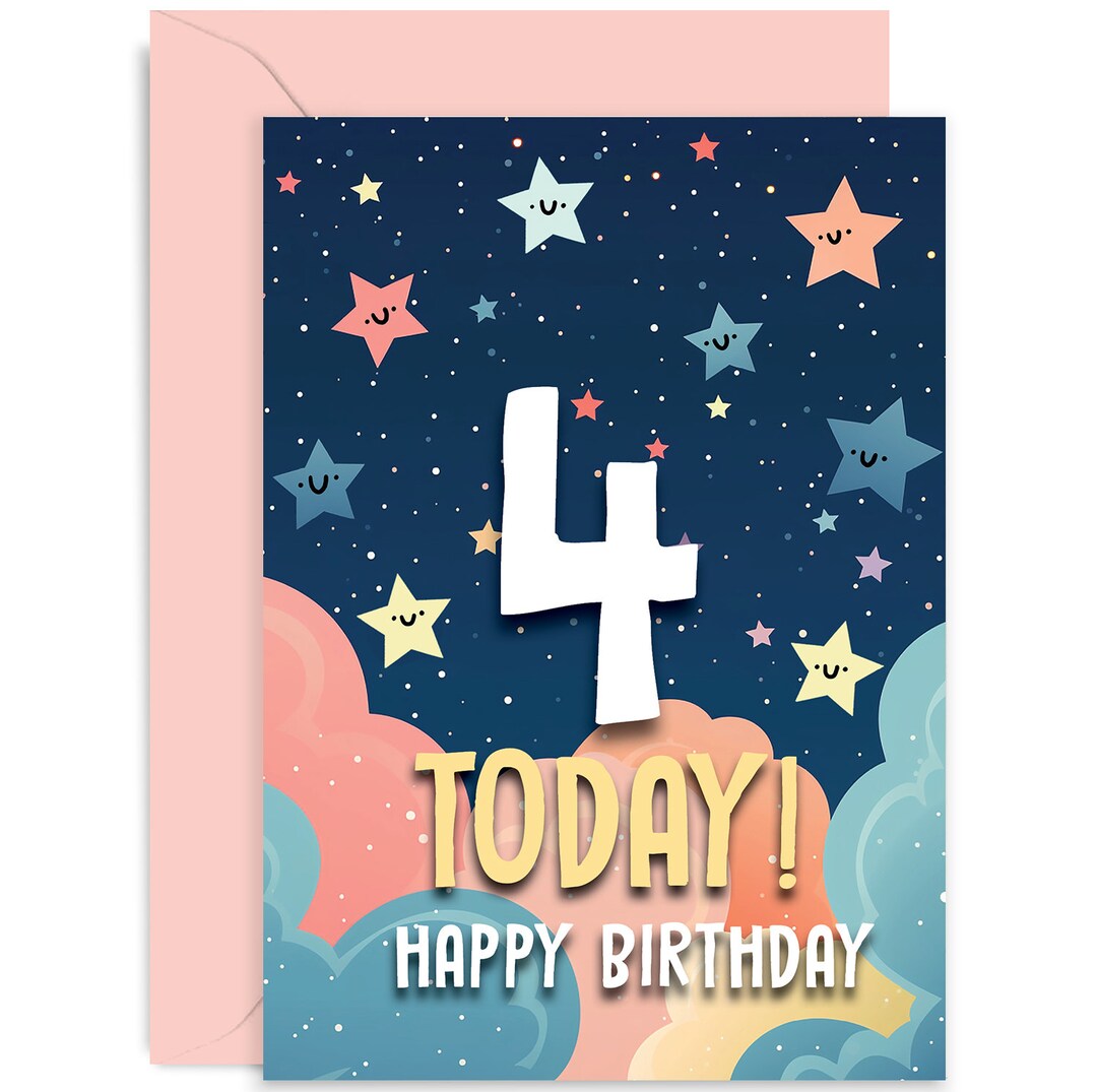 4 Today Birthday Card - Kids Birthday Card - Birthday Card - 4th ...