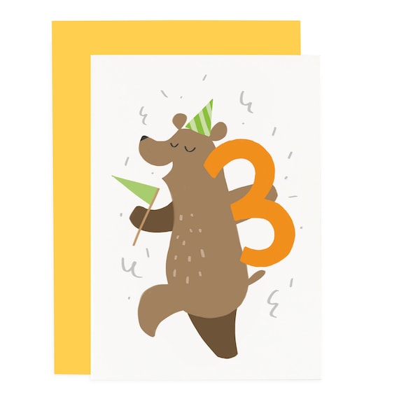 Bear 3rd Birthday Card Animal Birthday Card 3rd Birthday - Etsy