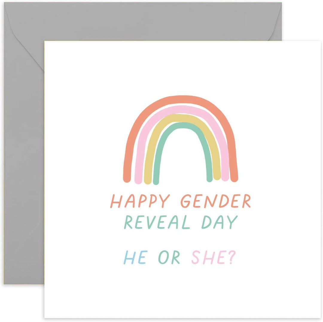 Rainbow Gender Reavel Day Card for Parents - Baby Boy or Girl Gender ...