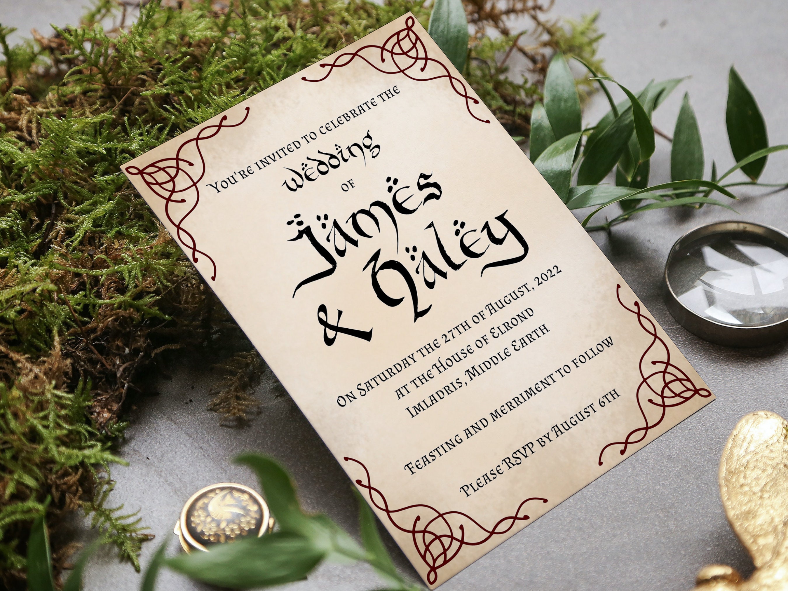 Lord of the Rings, Elven Wedding Invitation Collection TEMPLATE - Wine ...
