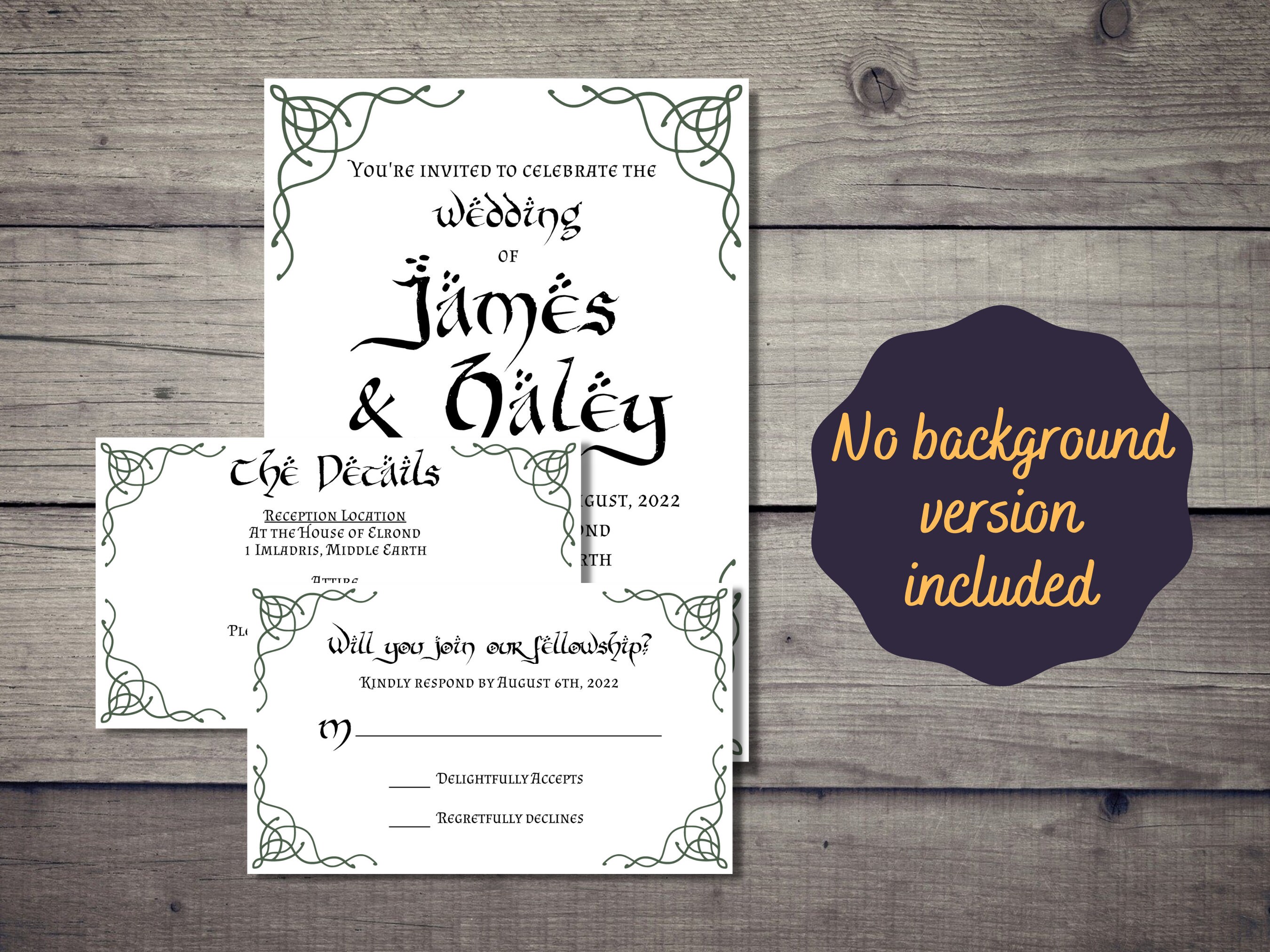 EDITABLE TEMPLATE Elven, Tolkien Inspired Wedding Invitation Collection ...