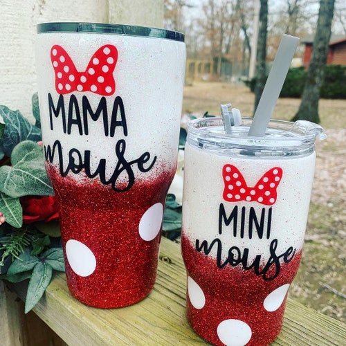 Mama Mouse And Mini Mouse Glitter Tumbler Set Mama And Me Etsy