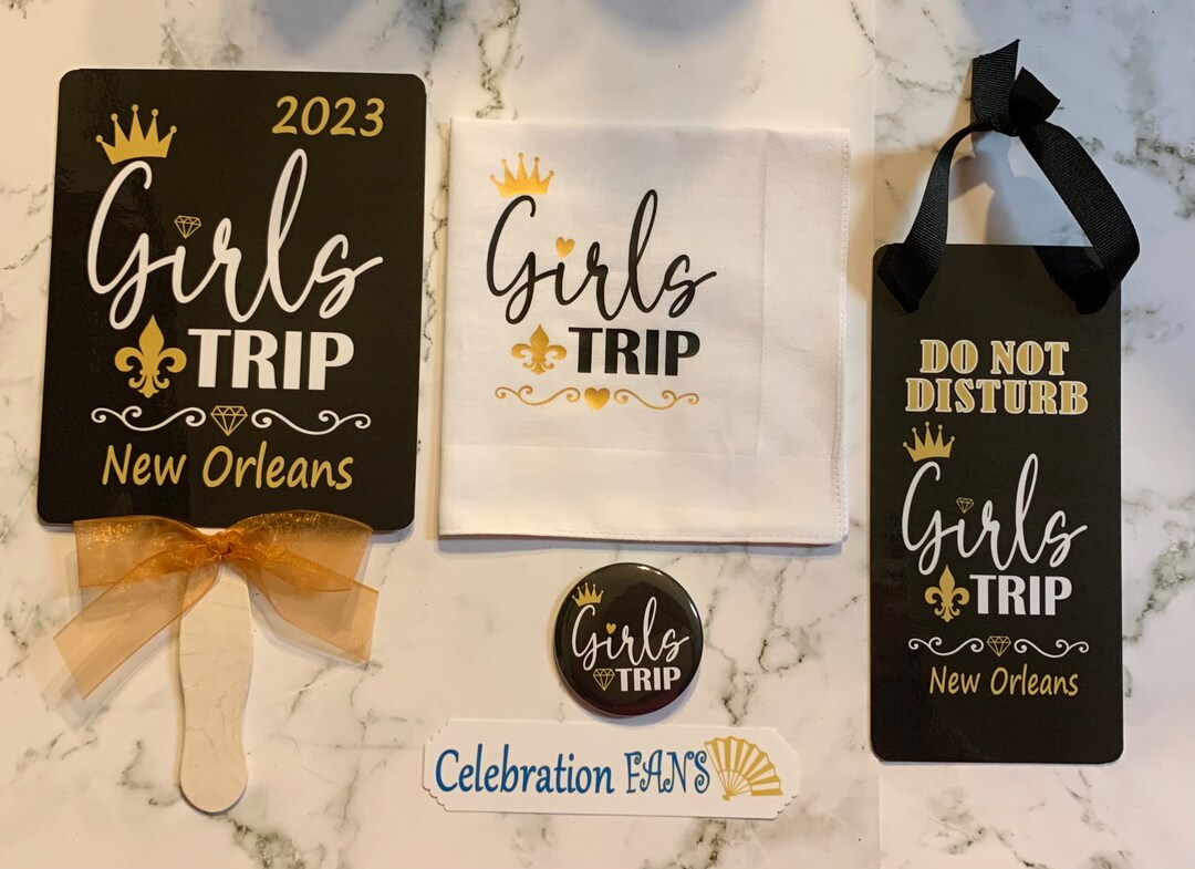 New Orleans Girls Trip Gift Set: Girls Trip Fan, Button, Door Hanger ...