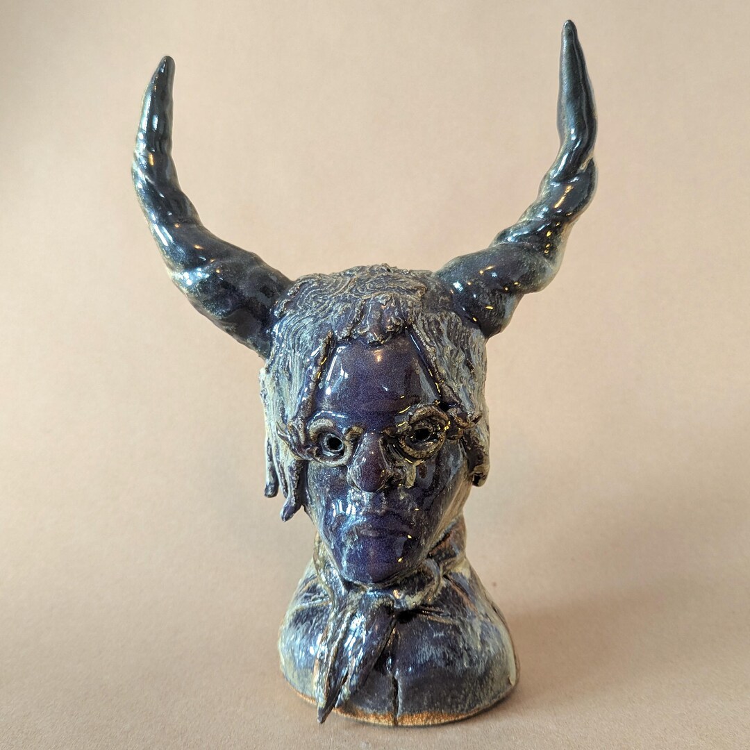 Ceramic Demon Sculpture - Bust Two Headed - Stoneware Cone 10 - Snake ...