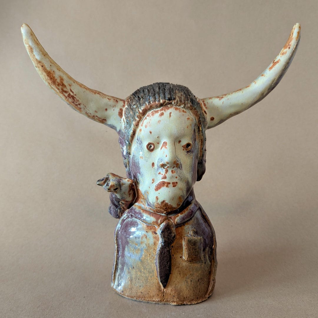 Ceramic Demon Sculpture - Bust Two Headed - Stoneware Cone 10 - Bird ...