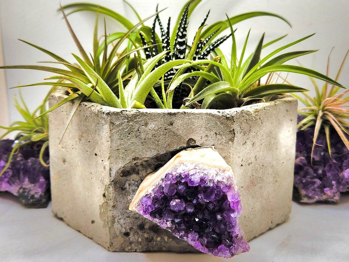 Geode Planter/ Geometric Planters/ Amethyst Geode Pot/ Indoor - Etsy
