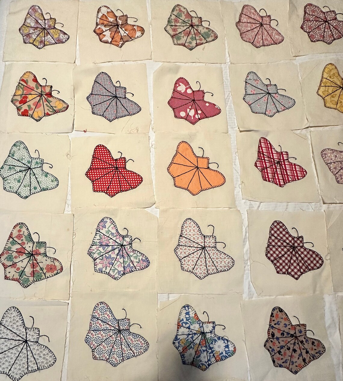 Vintage 1940s Moth Applique Quilt Squares: Cotton Prints, Lot of 35 - Etsy