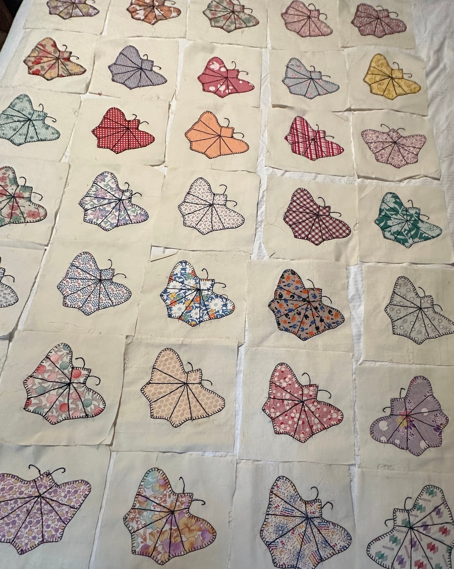 Vintage 1940s Moth Applique Quilt Squares: Cotton Prints, Lot of 35 - Etsy