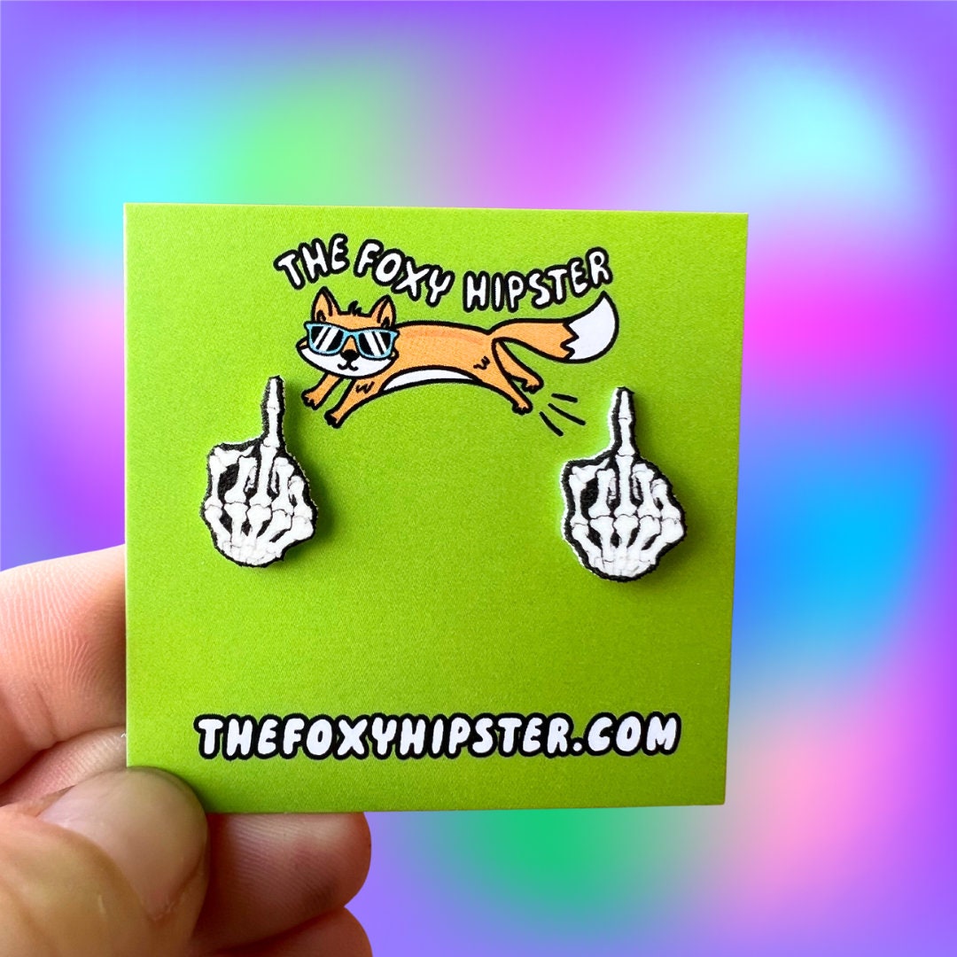 Skull Skeleton Middle Finger Halloween Stud Earrings Gift Idea - Etsy