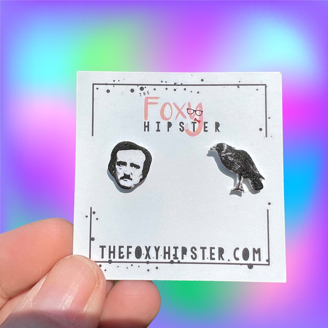 Edgar Alan Poe and Raven Stud Earrings Gift Idea - Etsy