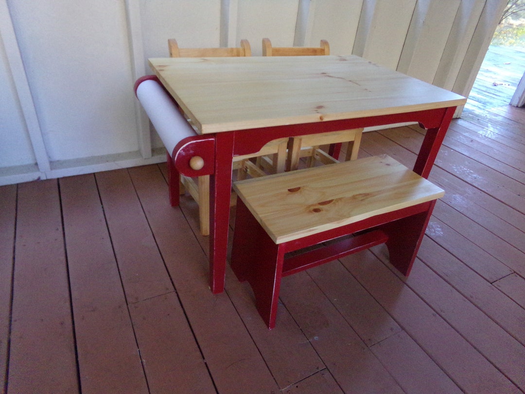 Kids Farmhouse Activity Table, Chairs and Bench pine and Distressed ...