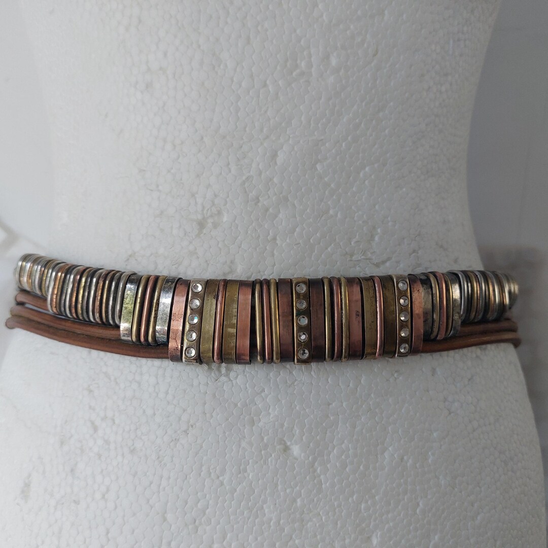 70s/early 80s Metal and Leather Strand Belt Sultanija, Florence, Italy ...
