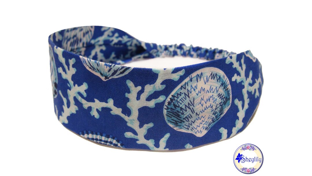 Seashell Headband for Adult Women, Blue Summer Bandana, Head Scarf With ...