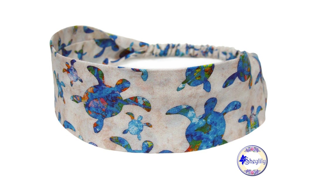 Sea Turtle Head Bands for Women, Rainbow Sea Turtle Print Fabric ...
