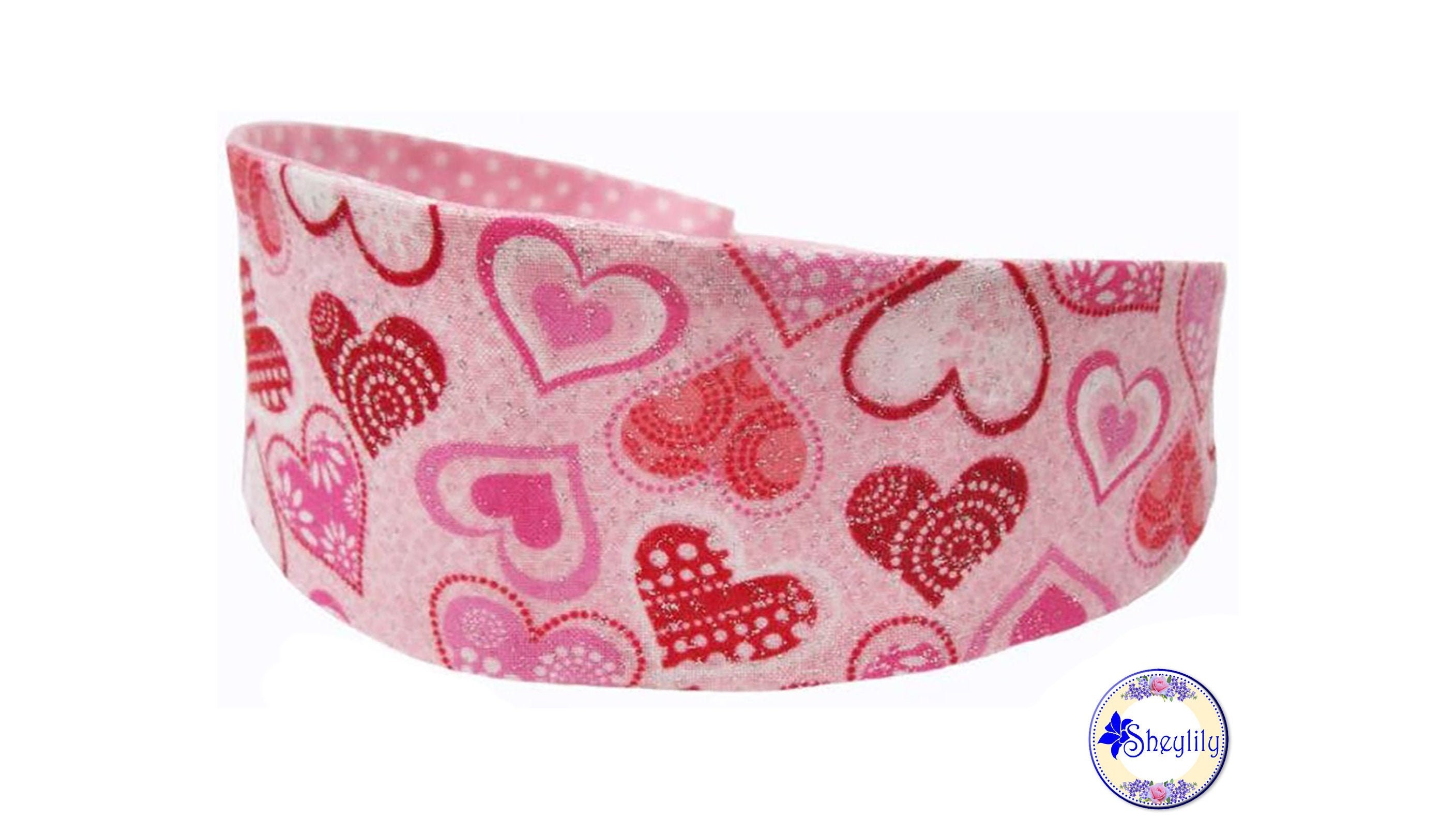 Valentine Headband for Women or Teens, Red Pink White Heart Fabric ...