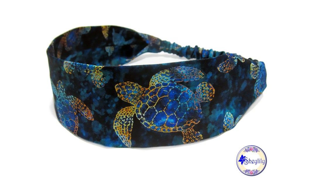Tropical Sea Turtle Headband for Women, Blue Green Aqua Fabric Bandana ...