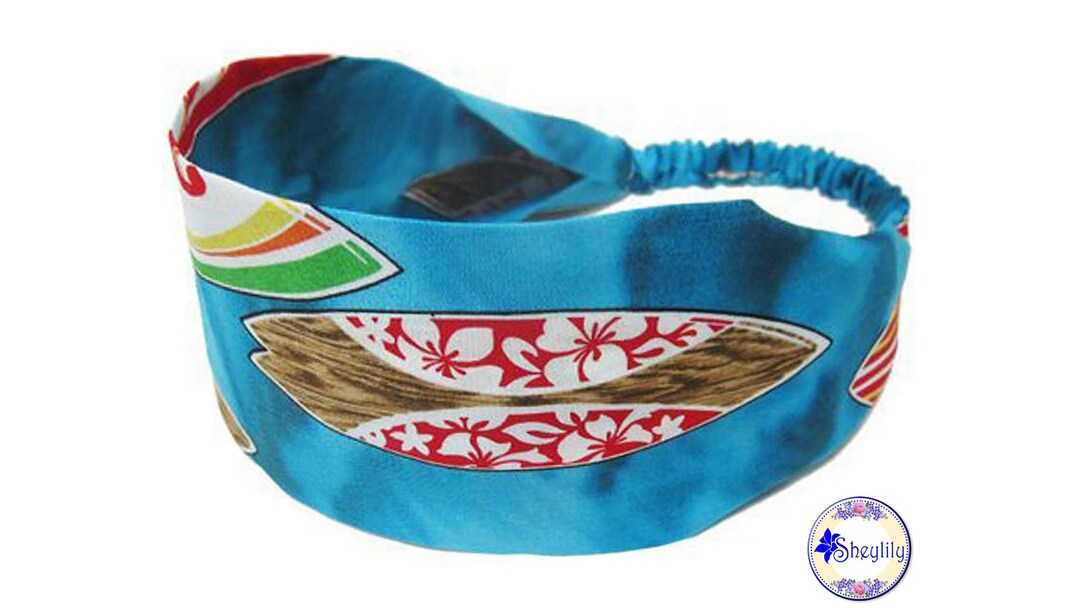 Ocean Headbands for Women or Men, Blue Hawaiian Surfboard Bandana, Head ...