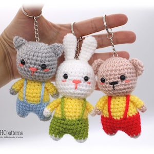 Crochet Pattern: Bear, Bunny, Cat Keychains, Amigurumi Animal Keychain ...