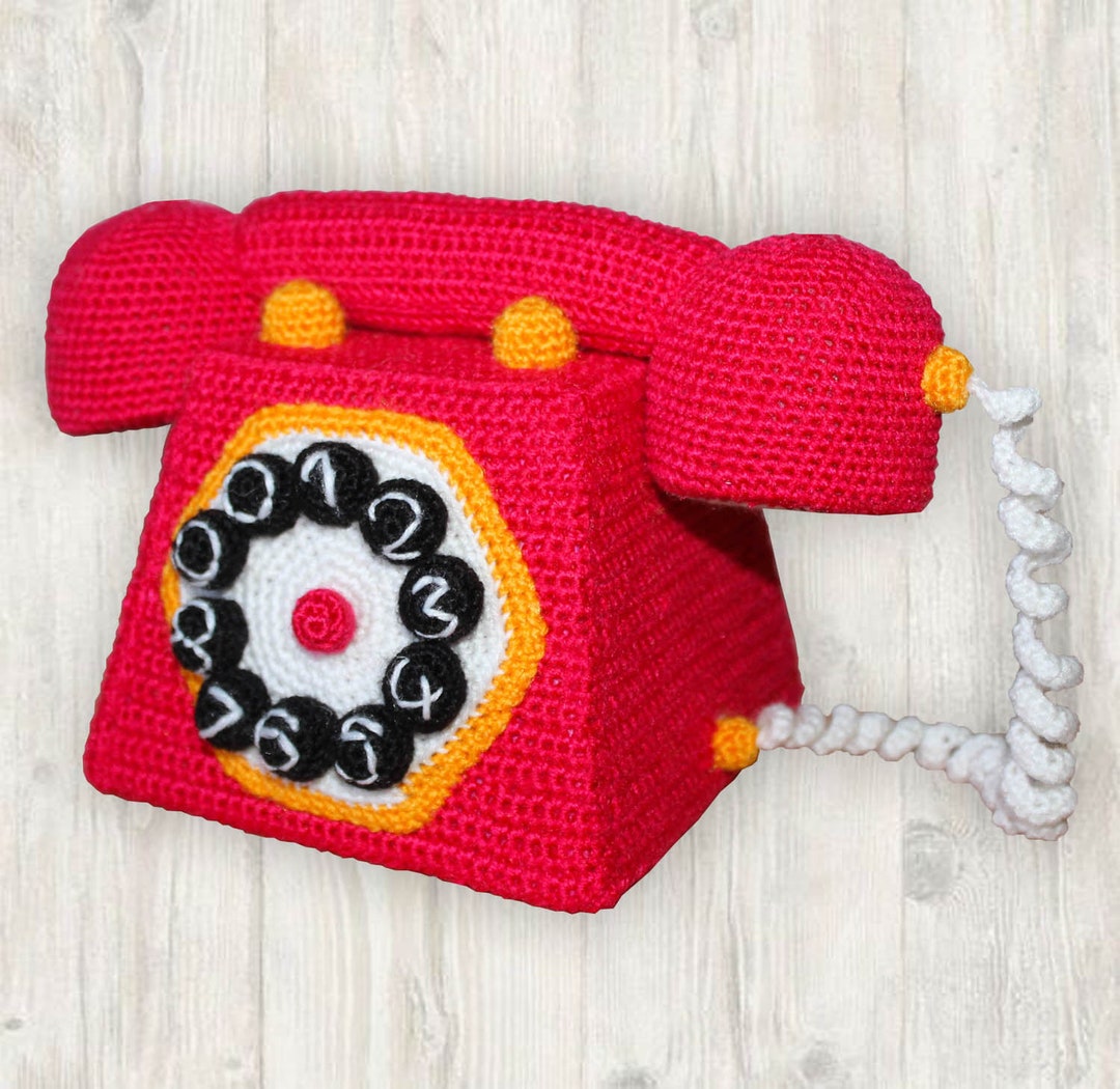 Crochet Pattern: Classic Retro Telephone, Corded Red Phone Stuffed Toy ...
