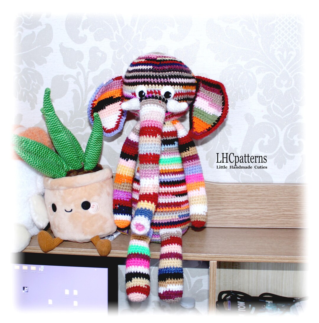 Crochet Pattern: Scrap Yarn Toy – Elephant, Yarn Leftovers Elephant Toy ...