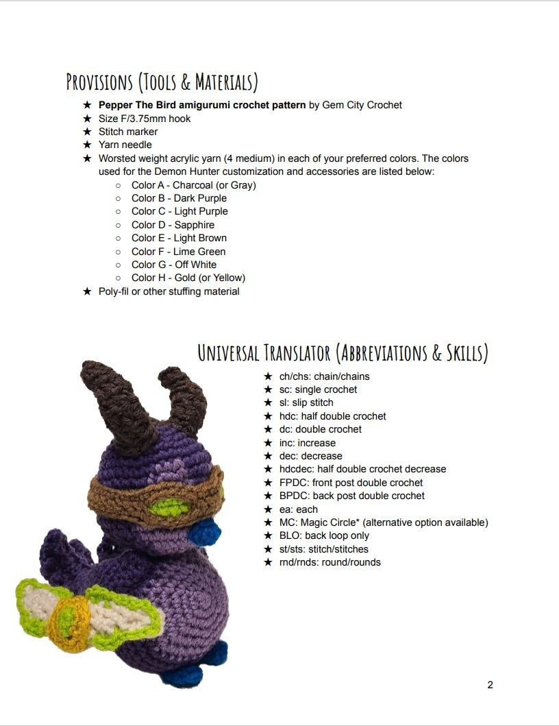 Demon Hunter Customization for Pepper the Bird | Etsy