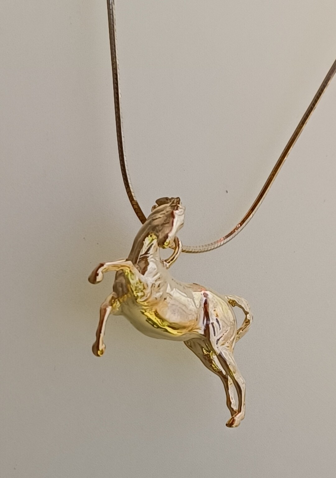 Horse Twisting Mare Jewelry Pendant and Chain Artisan Gold P Necklace ...