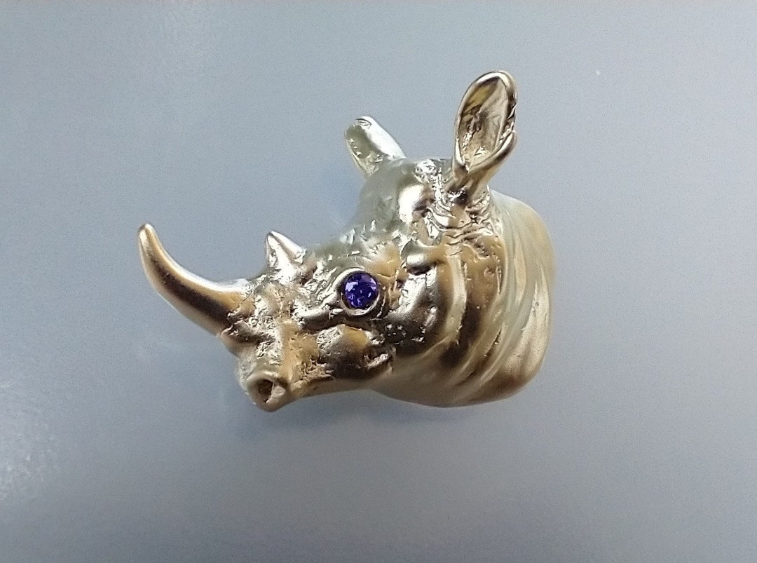 White Rhinoceros Rhino Artisan Heavy Gold Plated Pendant African Animal ...