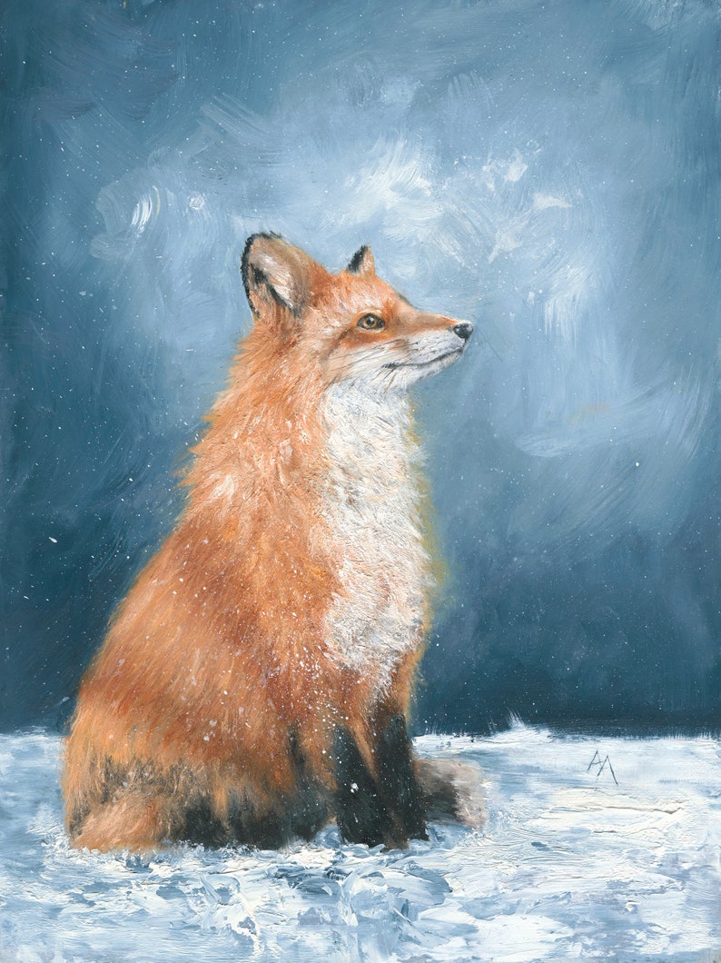 Red-tailed Fox in the Snow, Fine Art Print, Giclee Print, Animals, Fox ...