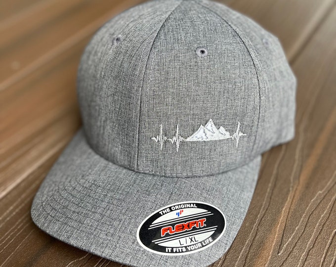 Custom Embroidered Heartbeat Mountain Heatherlight Flexfit Cap ...