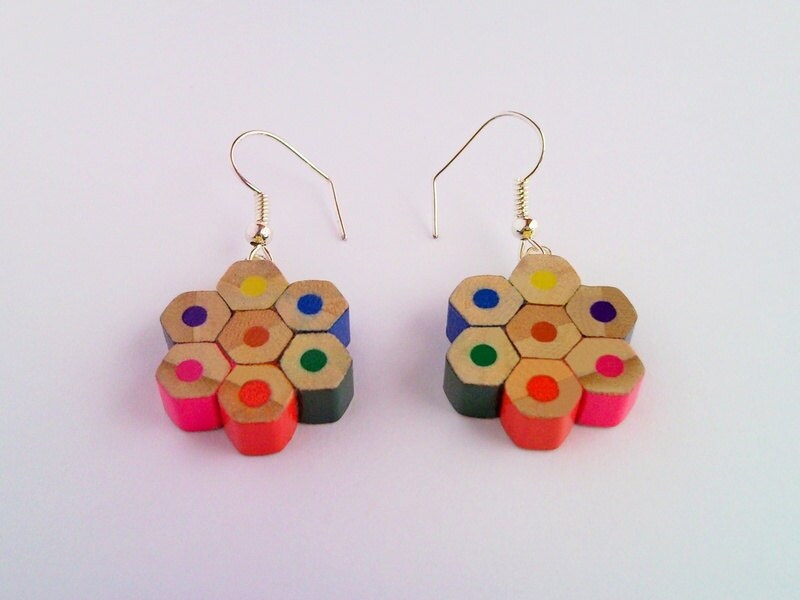 Colored Pencil Dangle Earrings Mixed Color Cheerful Art - Etsy