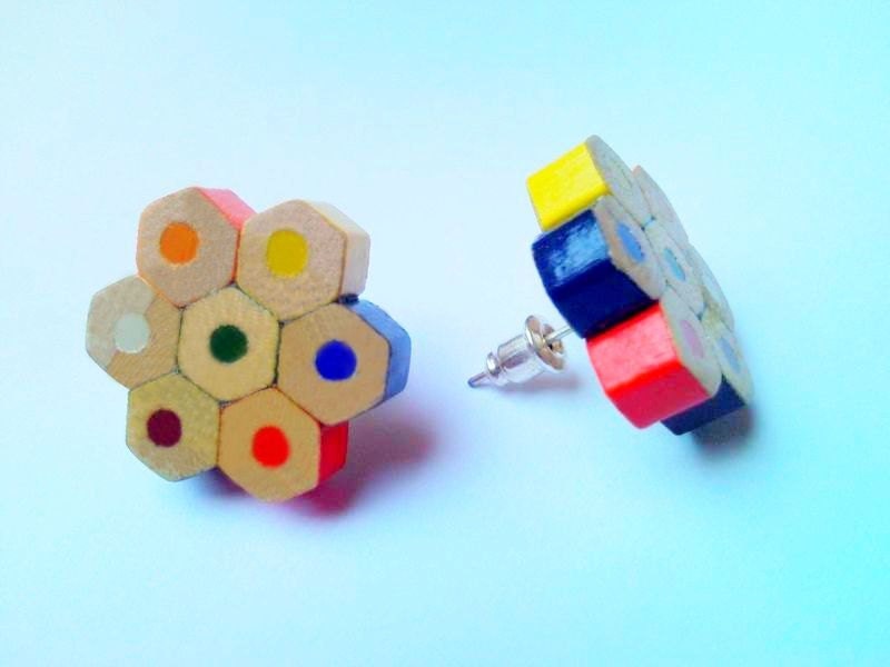 Colored Pencil Stud Earrings Mixed Color Cheerful Art Teacher - Etsy