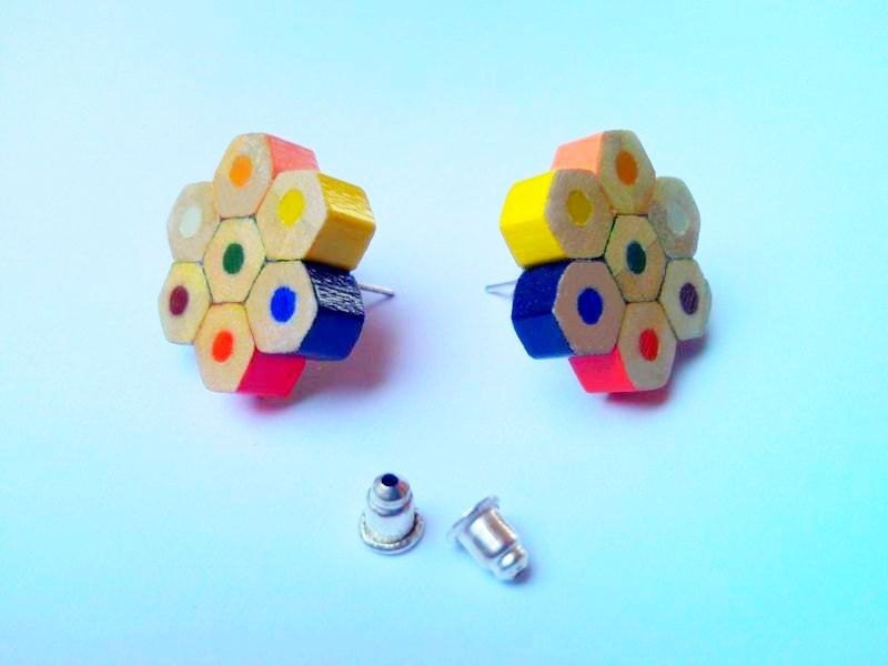 Colored Pencil Stud Earrings Mixed Color Cheerful Art Teacher - Etsy