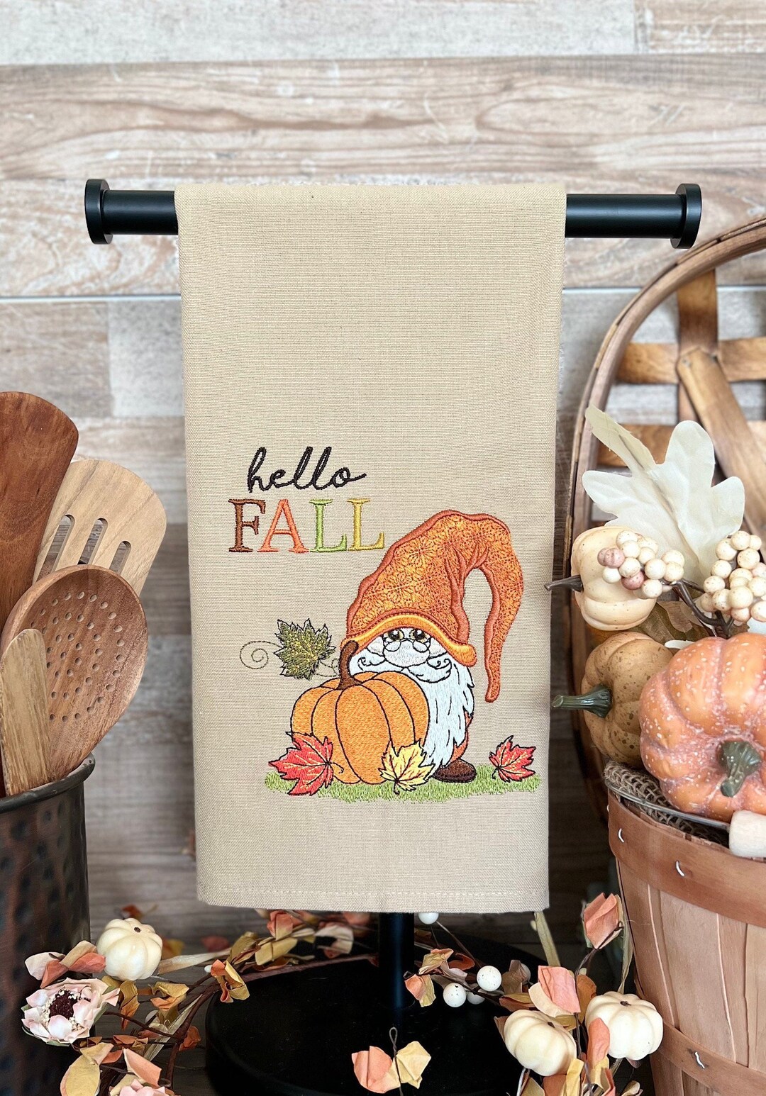 Hello Fall Gnome Embroidered Kitchen Towel - Etsy