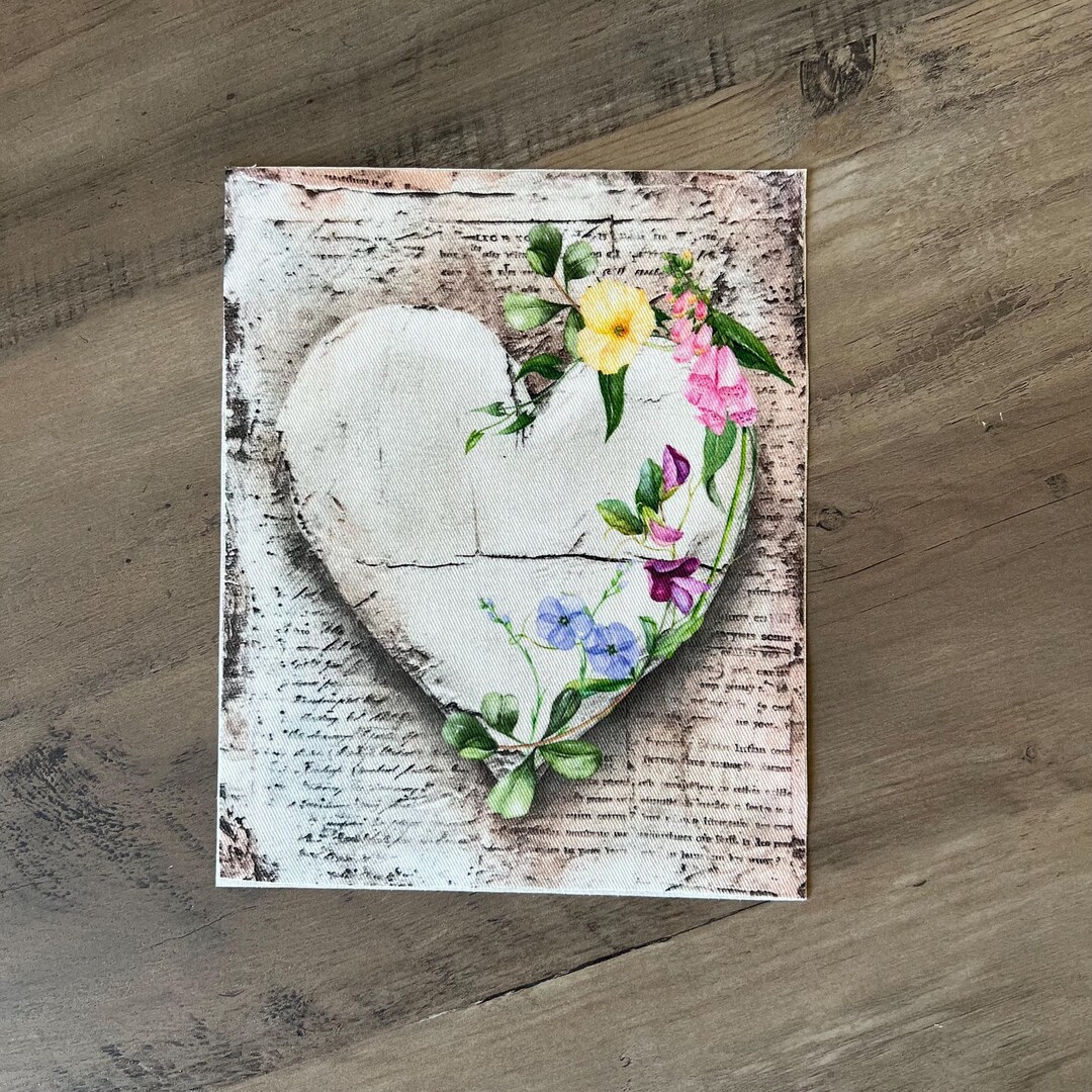Mixed Media Grunge Floral Heart Fabric Panel - Etsy