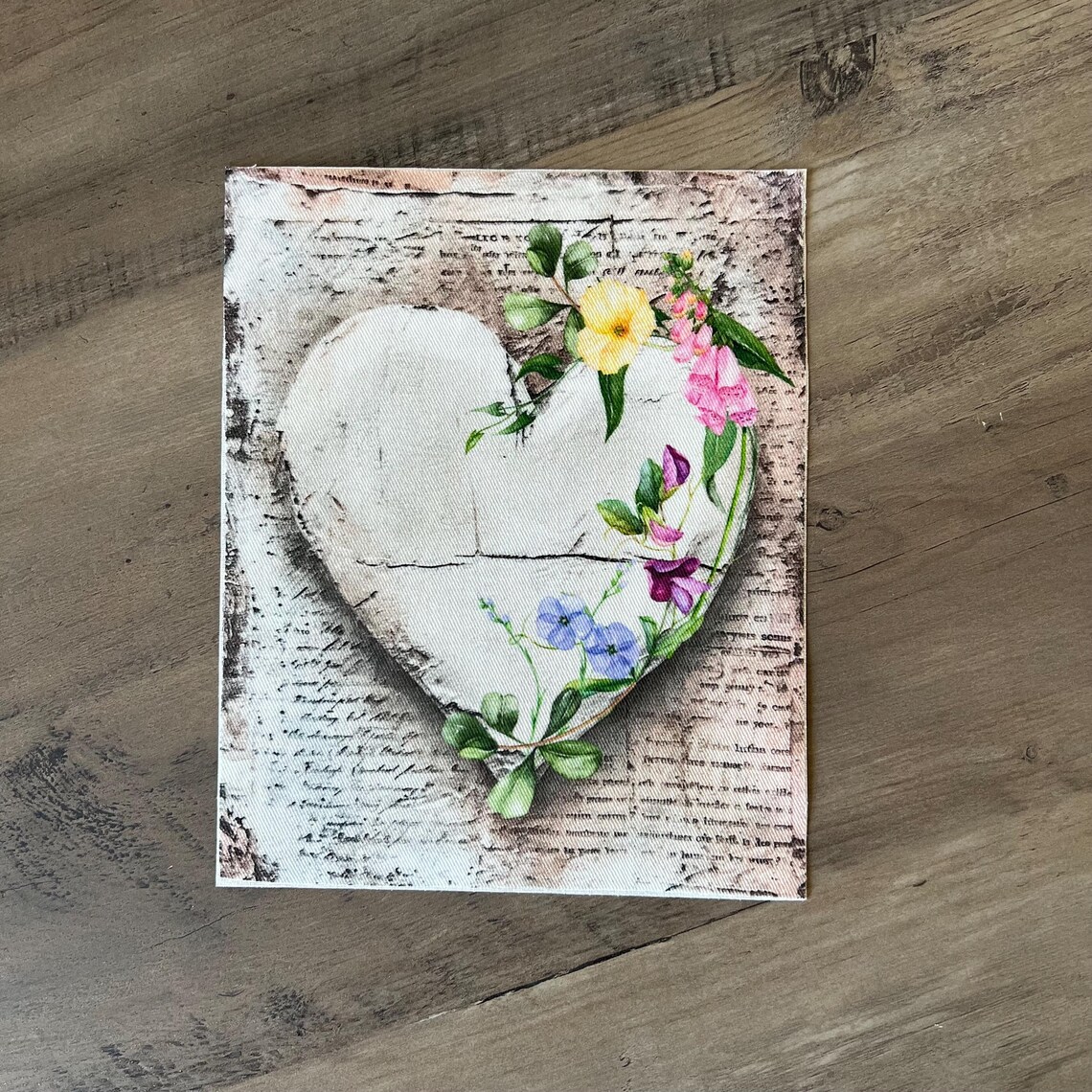 Mixed Media Grunge Floral Heart Fabric Panel - Etsy