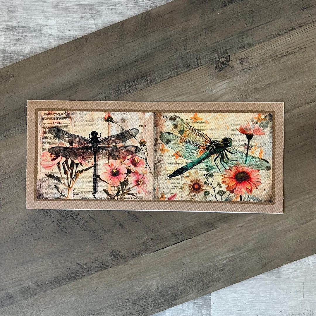 Dragonfly Ephemera Fabric Panel-taupe - Etsy