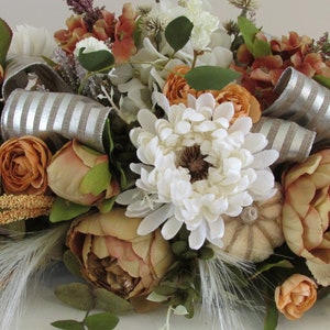 Fall White Mums Centerpiece, Mums and Peonies Fall Arrangement, Beige ...