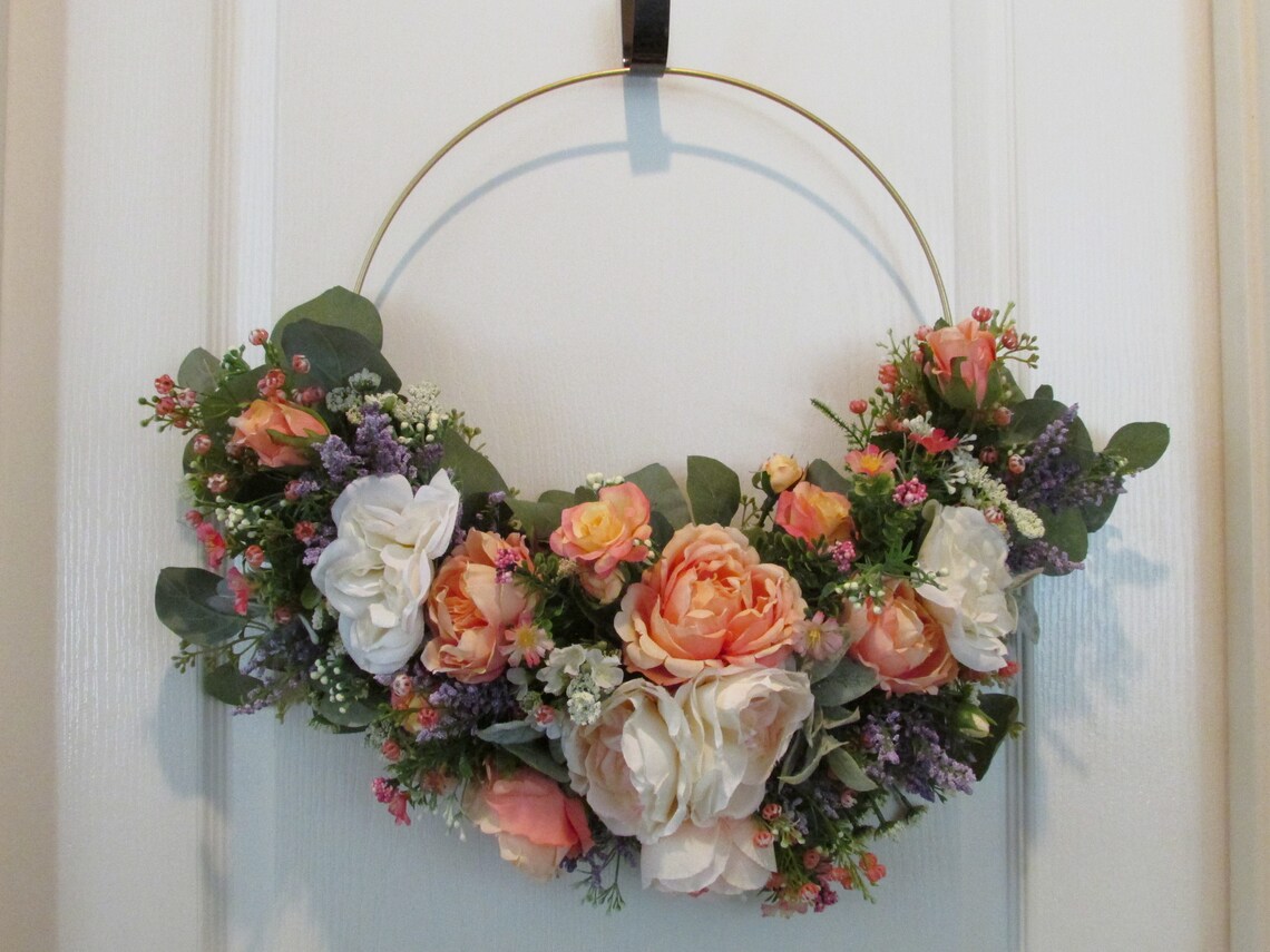Spring Hoop Wreath, Summer Hoop Wreath, Home Decor Wreath, Front Door ...