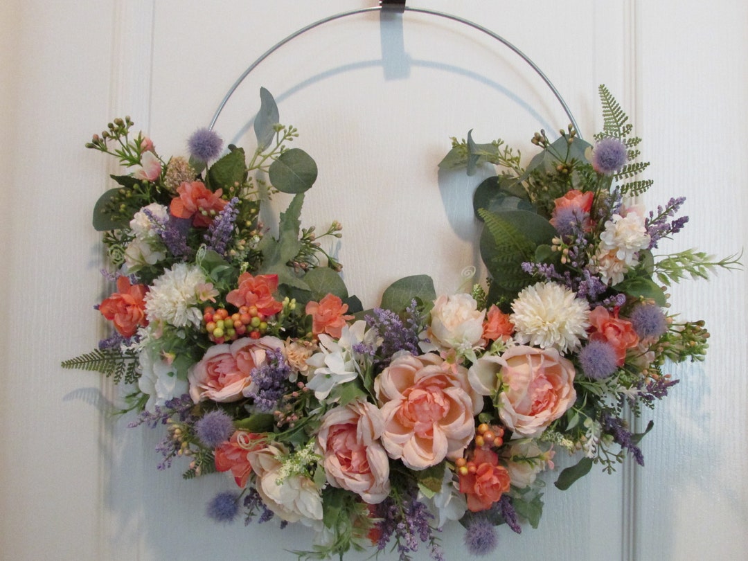 Floral Hoop Wreath, Spring Wreath, Summer Wreath, Floral Wall Decor ...