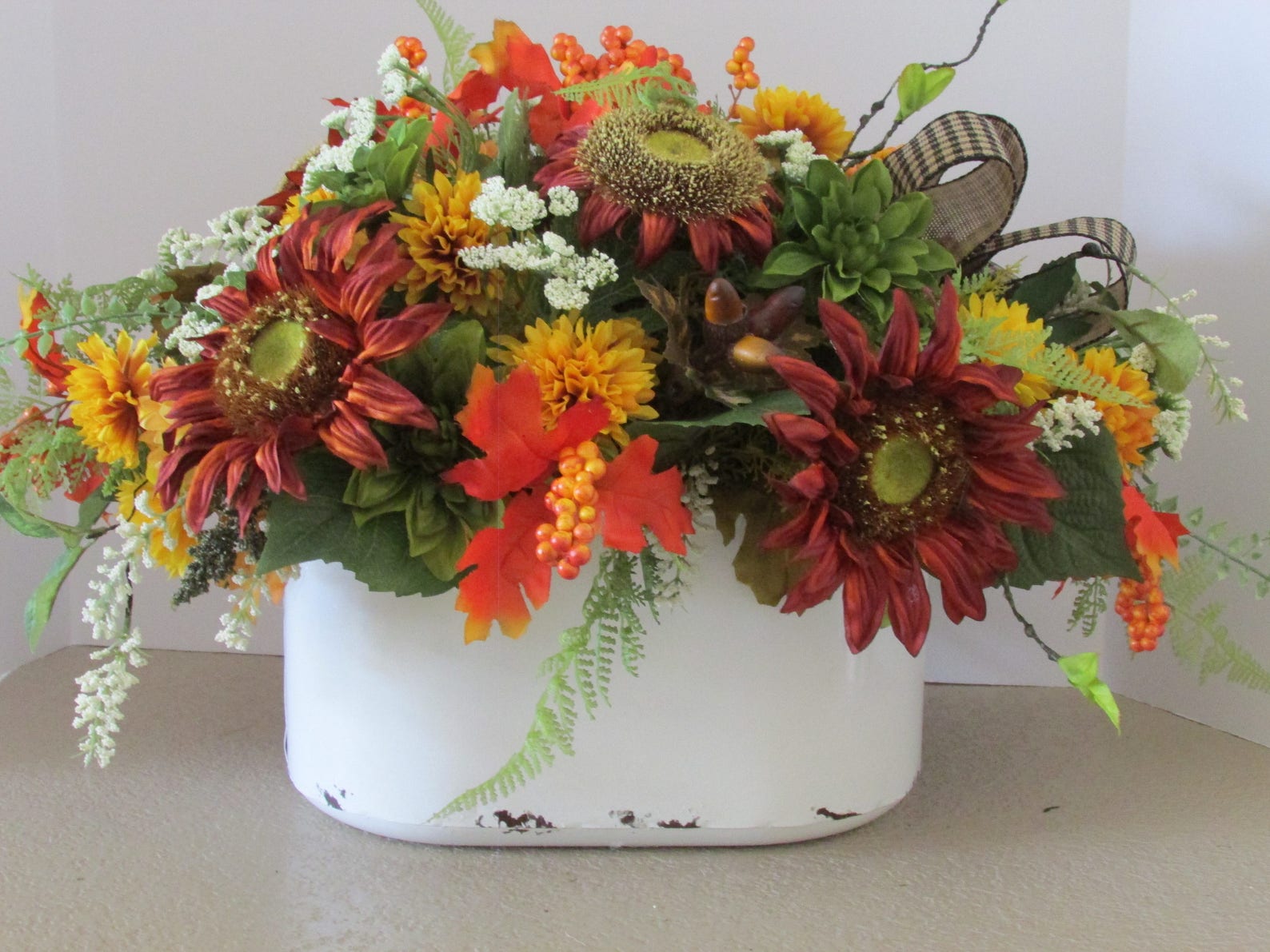Farmhouse Floral Arrangement, Rustic Country Floral Centerpiece, Fall ...