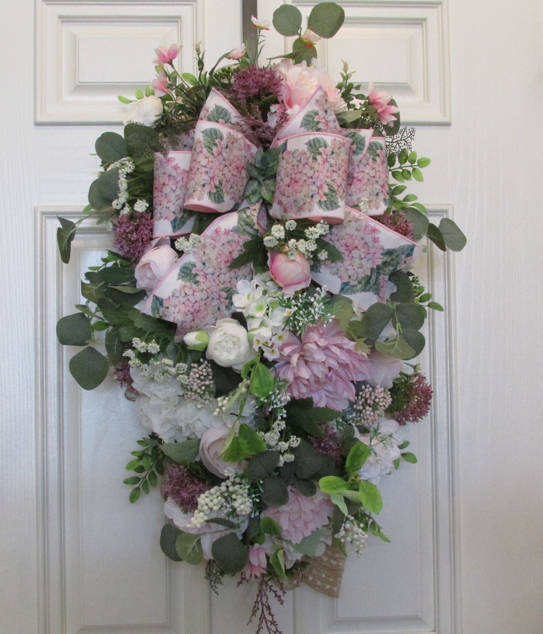 Pink and White Floral Swag, Home Decor Swag, Spring Floral Swag, Mother ...