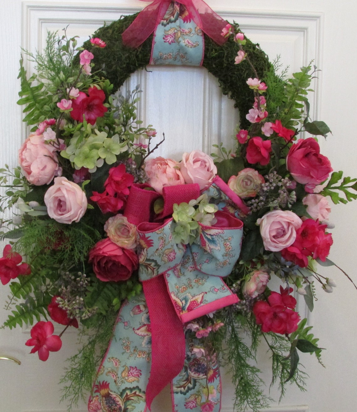 Spring Floral Wreath Summer Wreath Home Decor Wreath Moss - Etsy