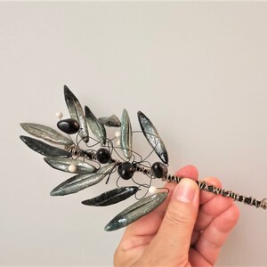 Olive Branch Sculpture, Olive Branch Art Object, Metal Ceramic Olive ...