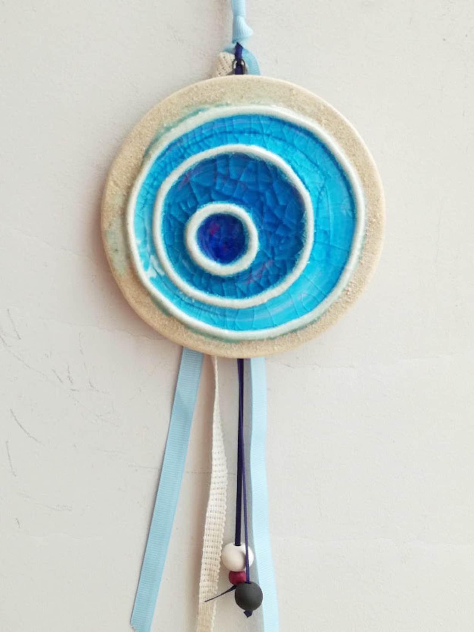 Ceramic blue eye Greek blue eye wall hanging Greek folk art | Etsy