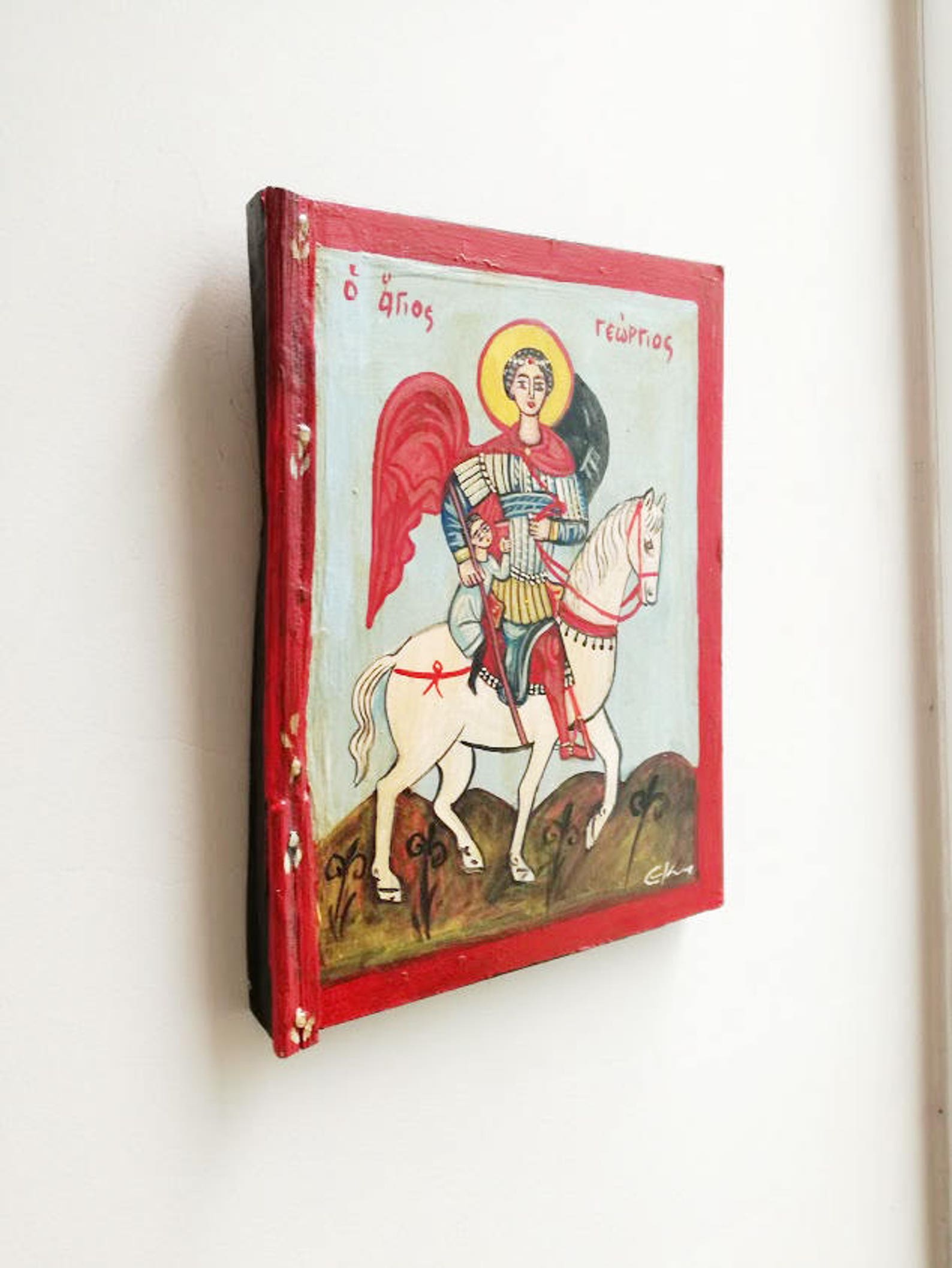 Saint George Icon Vintage St. George Folk Art Icon Greek - Etsy