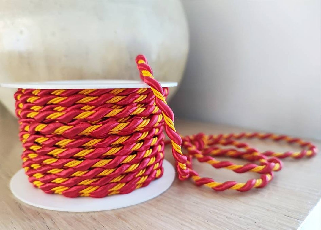 Red Yellow Cord, Twisted Acrylic Cord Knot in Bright Red and Orange ...