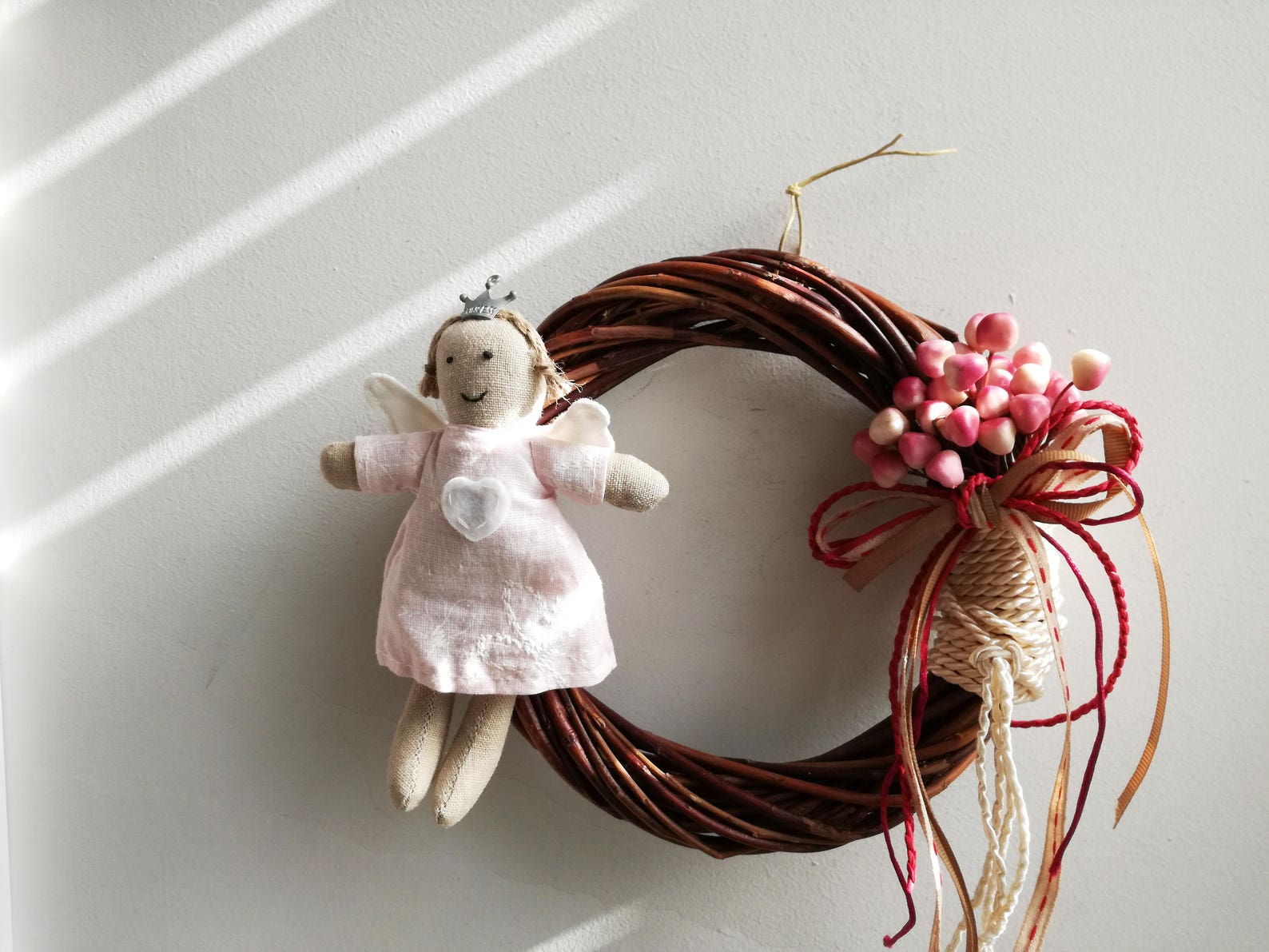 Pink Angel Wreath Baby Angel Wreath Brown Wicker Wreath With - Etsy