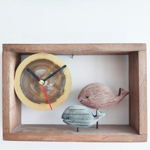 Two Fish Clock, Wooden Frame Clock With Wooden Fish Figures, Rustic ...